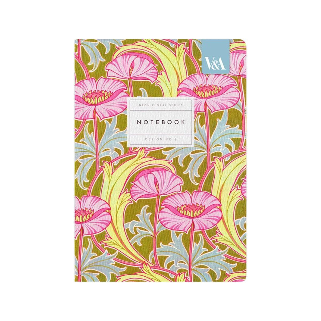 V&A Neon Floral Pink Poppies A5 Notebook | Minimax