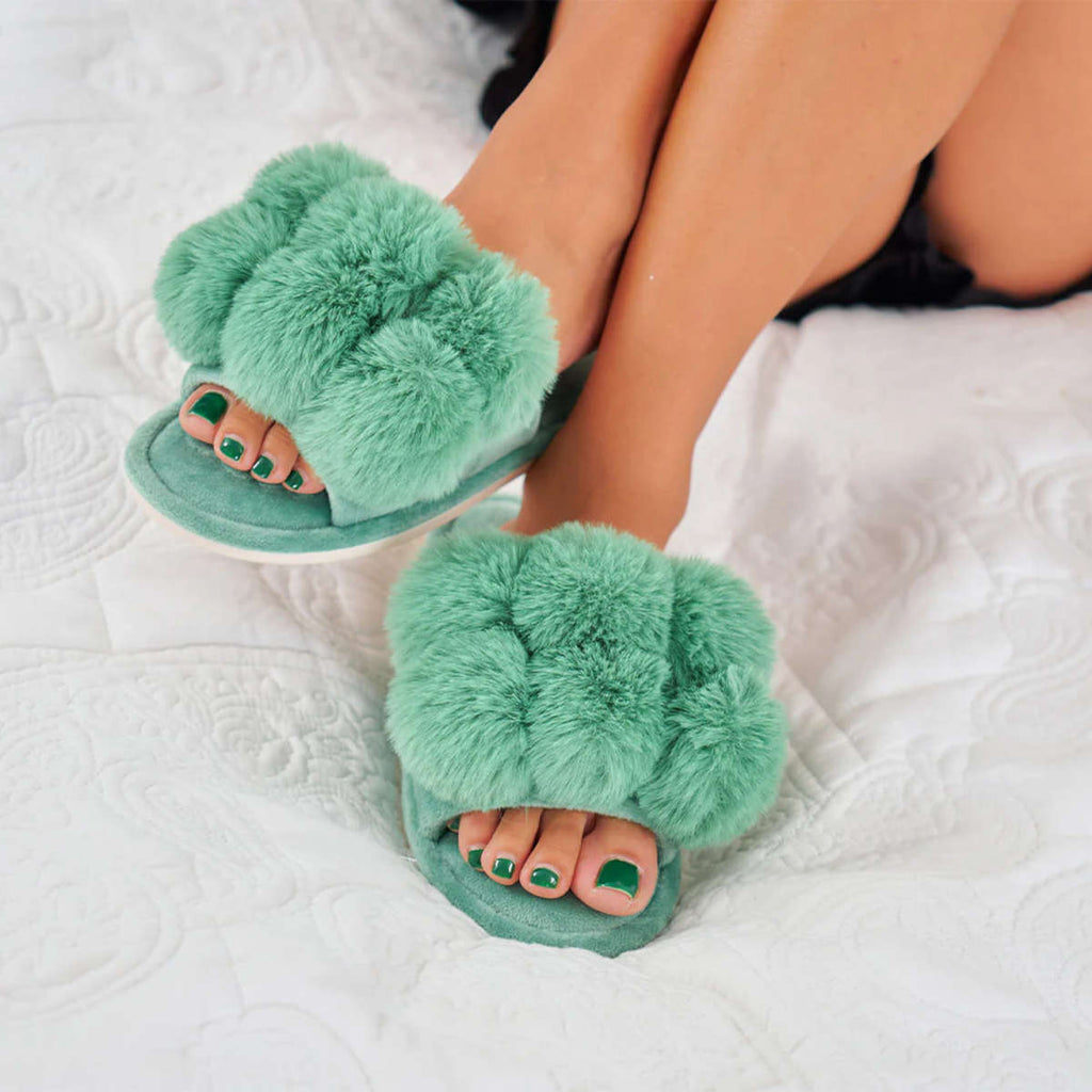 Annabel Trends Cosy Luxe Pom Pom Slipper Spearmint Small to Medium ...