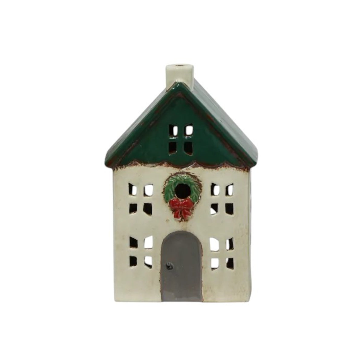 French Country Tea Light House with Wreath Green 13x9x20cm | Minimax