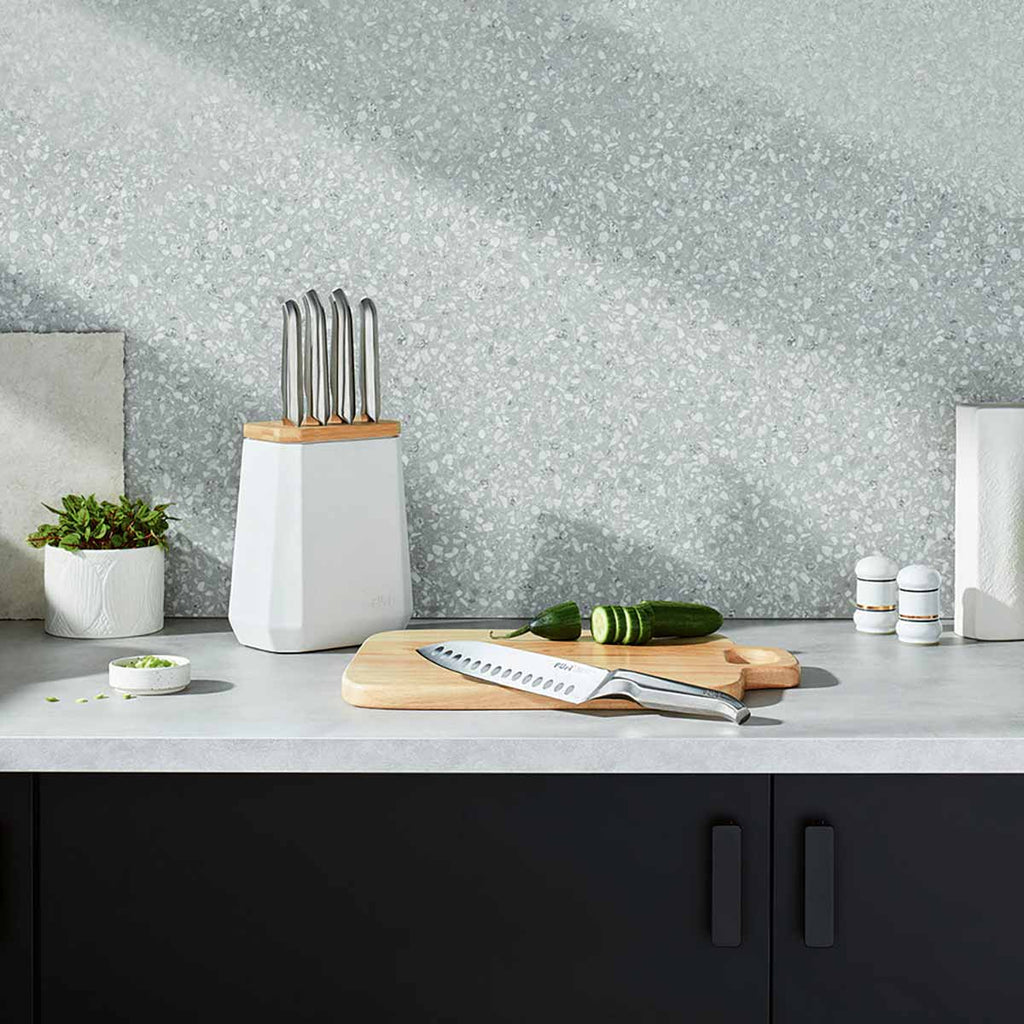 Furi Pro Stone Knife Block Set Snow Terazzo 5 Piece | Minimax