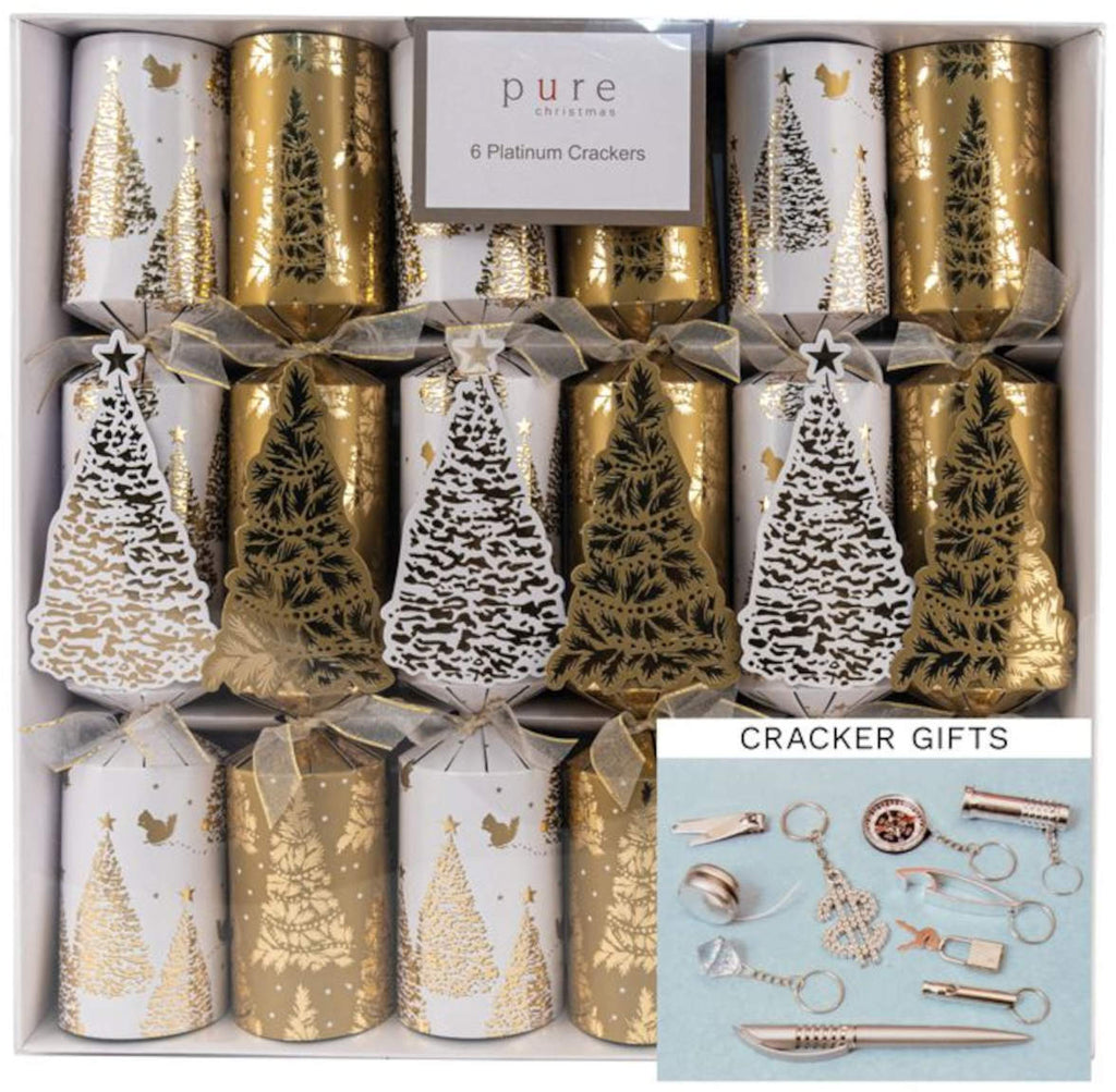 Pure Christmas Tree Cracker Platinum White/Gold 36cm | Minimax