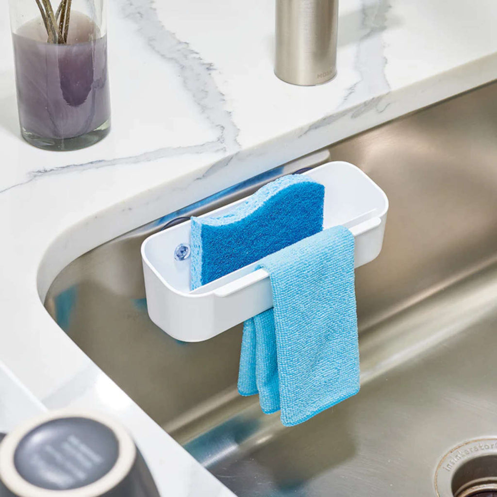 iDesign Suction Kitchen Sponge Caddy with Holder White | Minimax