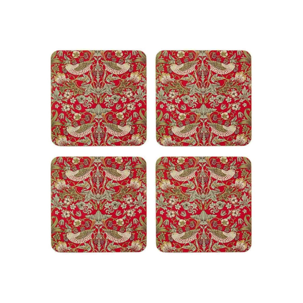 Nostalgic Strawberry Thief Coasters Red Set of 4 | Minimax